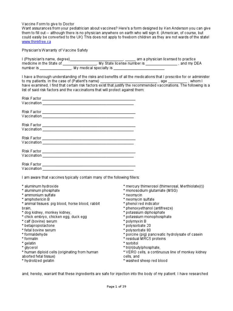 Vaccine Refusal Forms and Lots of Backup Information | Influenza A ...