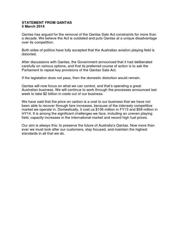 Qantas Statement | PDF