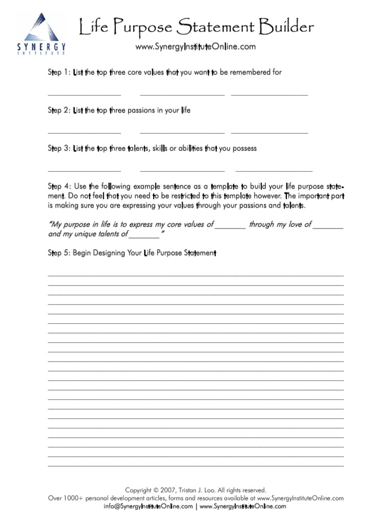 Life Purpose Worksheet | PDF