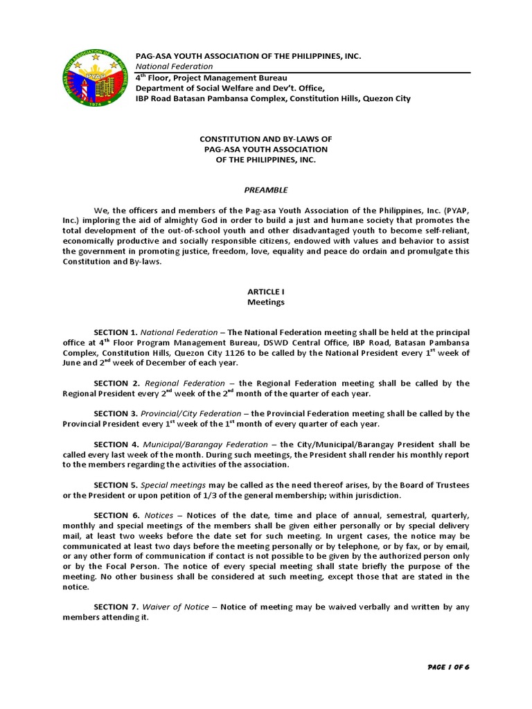 Constitution and by-Laws (Revised as of July 2011) | Quorum | Board Of ...