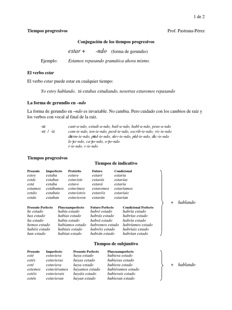 Tiempos Progresivos en Español | PDF | Estudios de idiomas extranjeros