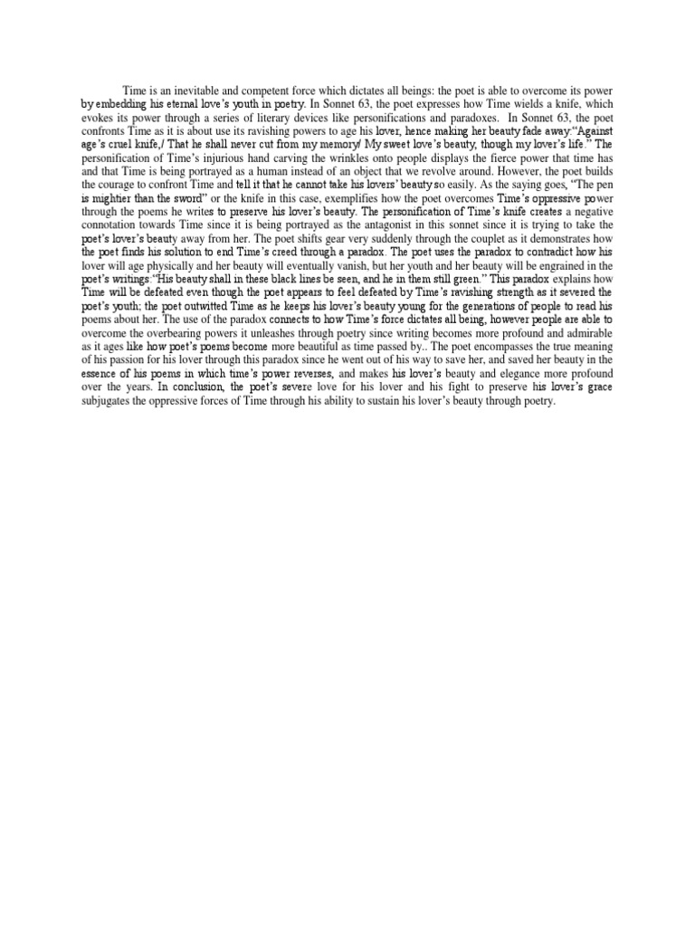 Sonnet 63 Assertion Paragraph | PDF | Poetic Form | Sonnets