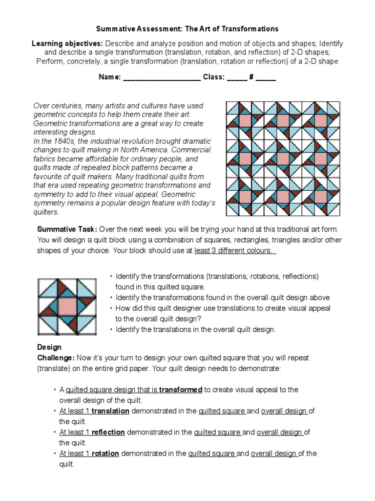 Quilt Design Through Geometric Transformations | PDF | Shape | Quilt
