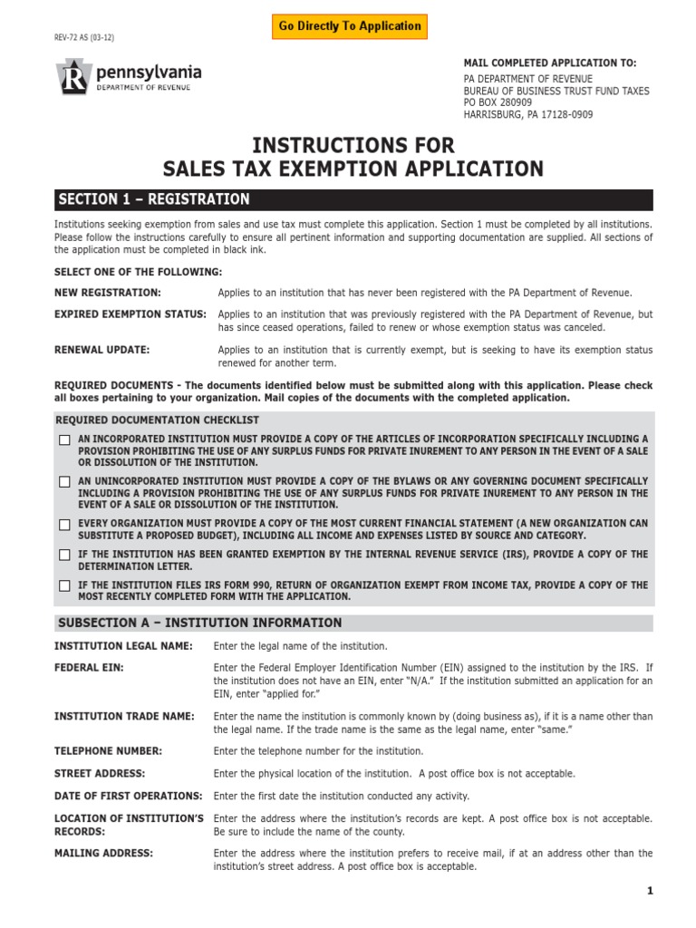 Pa Rev-72 | PDF | Irs Tax Forms | Nonprofit Organization