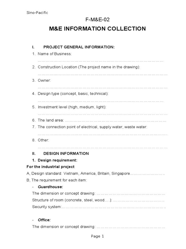 f02 - M&e Information Collection | PDF | Electrical Engineering | Equipment