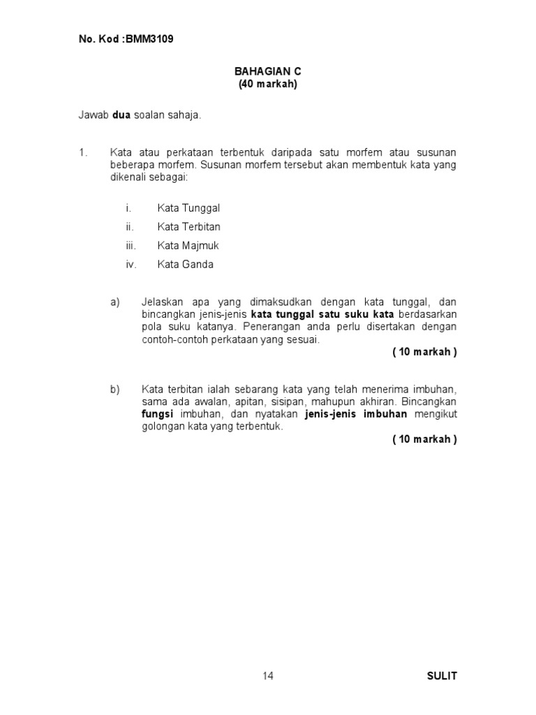 Contoh Soalan Esei Morfologi | PDF