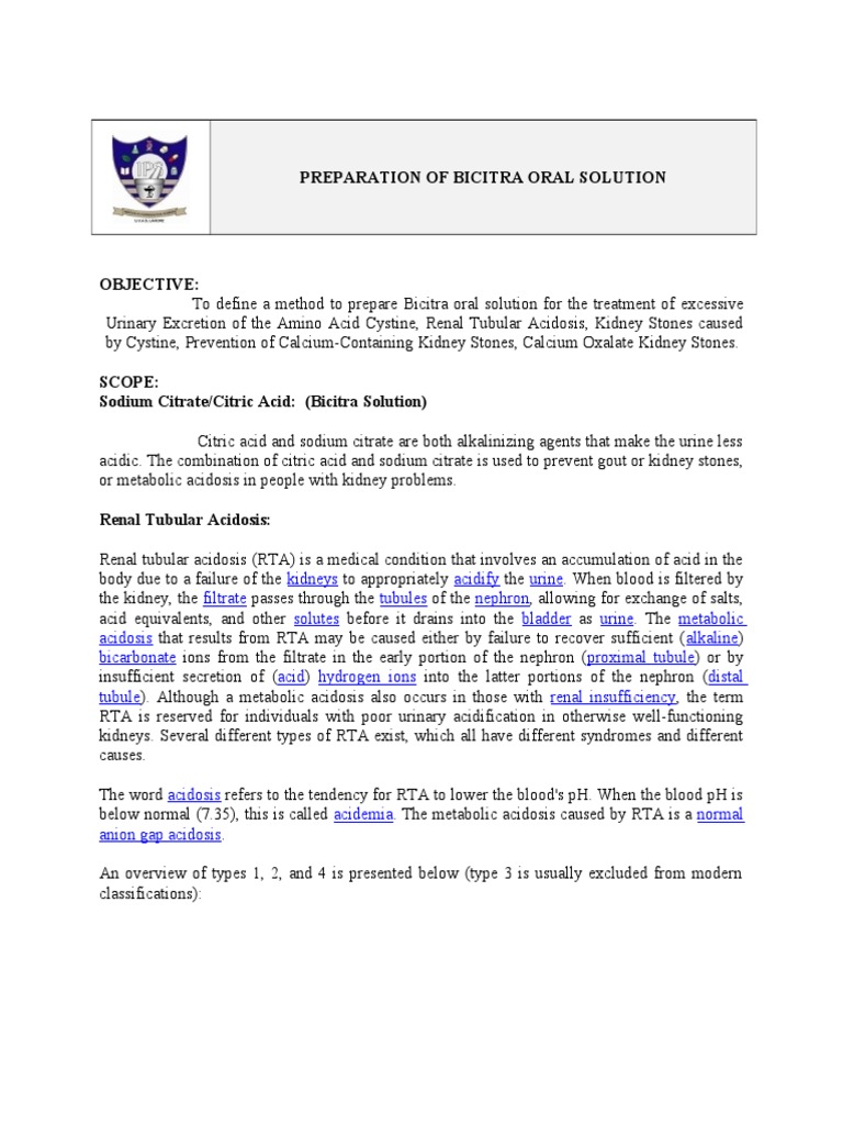 Bicitra Solution | PDF | Kidney | Genitourinary System