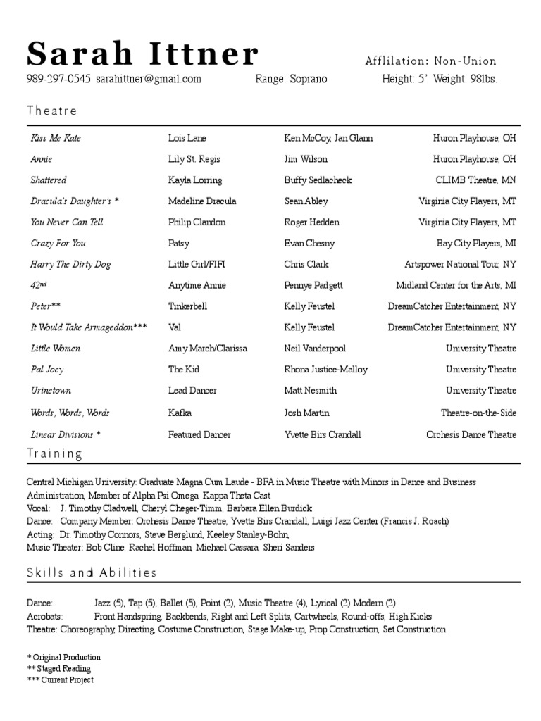 Sarah Ittner: Soprano Performer Resume | PDF