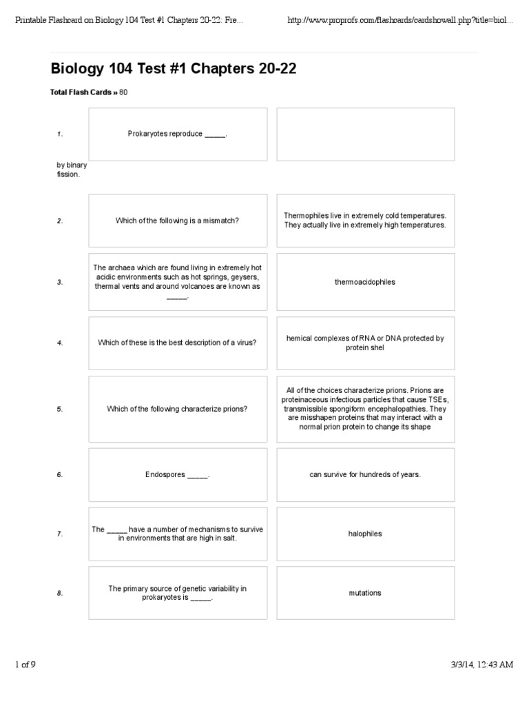 Printable Flashcard On Biology 104 Test #1 Chapters 20-22 | PDF ...