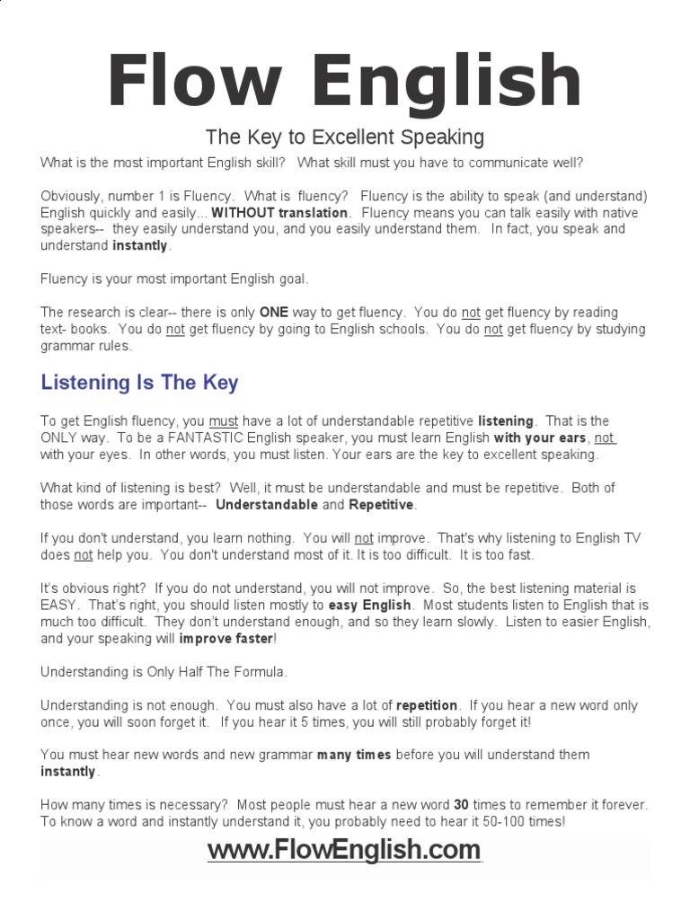 Flow English The Key To Excellent Speaking | PDF | Fluency | English ...