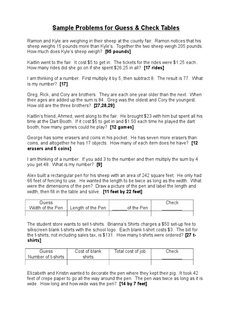 Guess and Check Questions | PDF | Teaching Mathematics