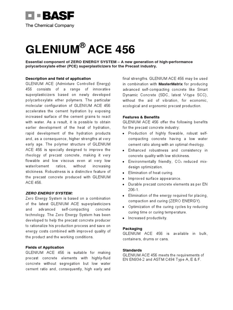 TDS - Glenium Ace 456 | Concrete | Precast Concrete