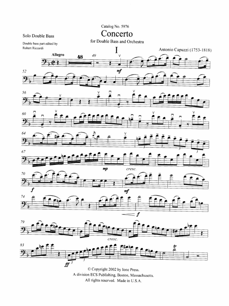 Antonio Capuzzi - Concerto For Double Bass and Orchestra, Double Bass | PDF | Compositions For ...