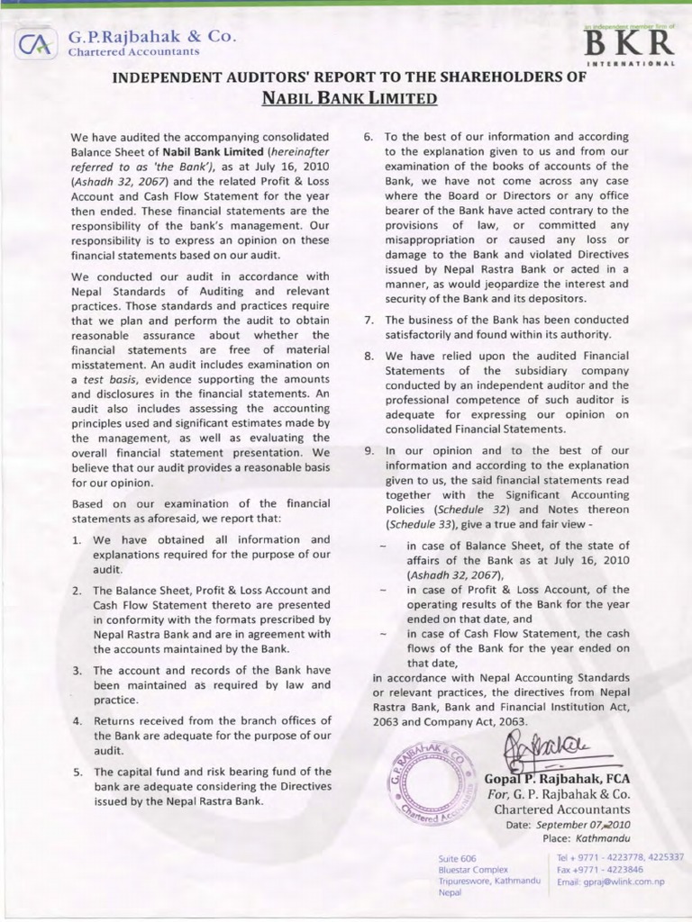 Nabil Bank 2009-2010 PDF | PDF | Dividend | Audit