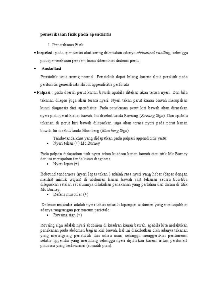 Pemeriksaan Fisik Appendiksitis | PDF