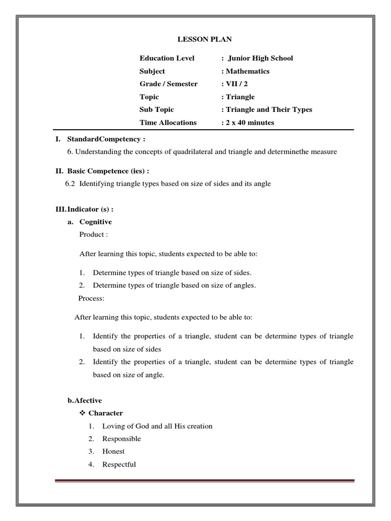 Lesson Plan Triangle | Download Free PDF | Triangle | Cognition