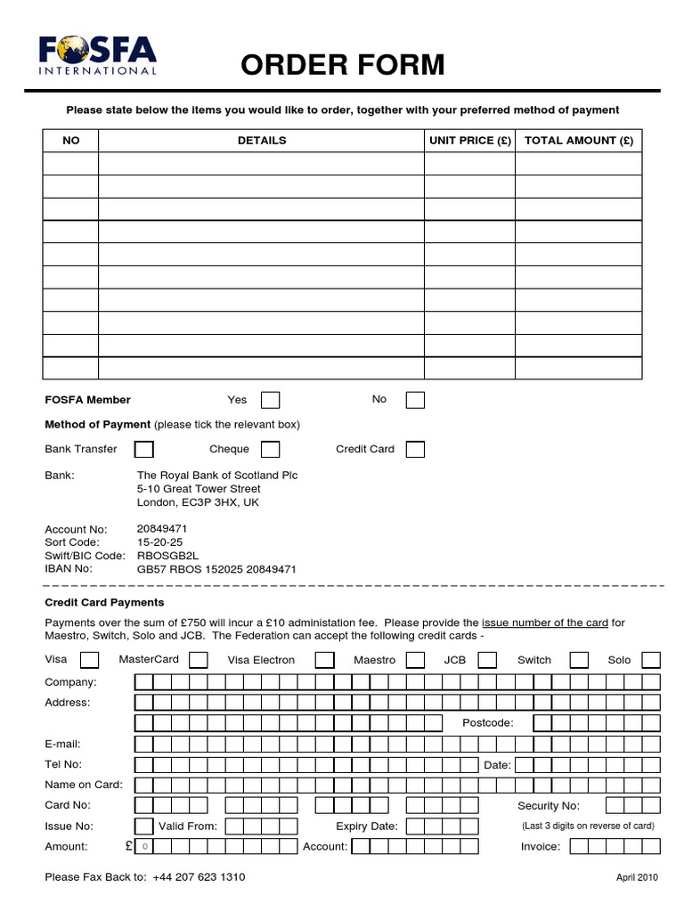 FOSFA Key - Order Form | PDF