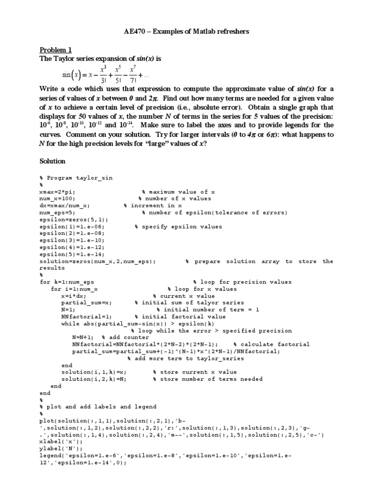 Matlab Examples AE470 | PDF | Series (Mathematics) | Derivative