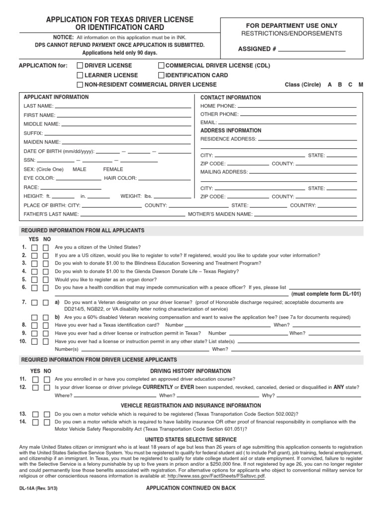 DMV Form | Selective Service System | Driver's License
