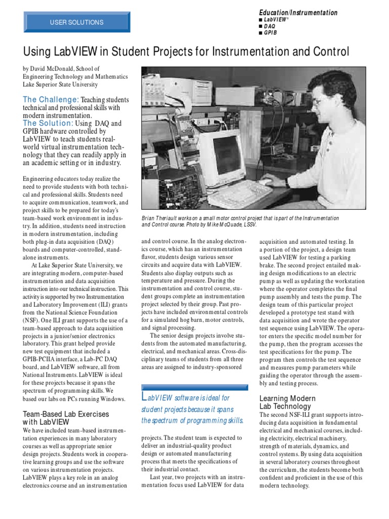 Using LabVIEW in Student Projects For Instrumentation and Control L ...