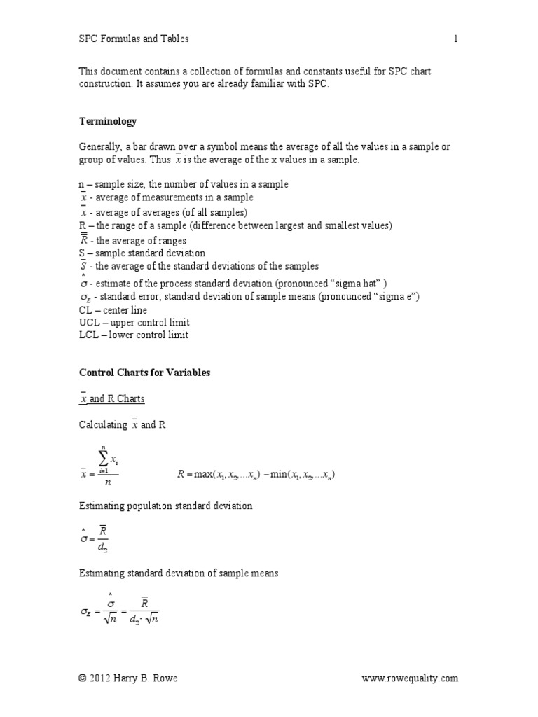 SPC Calculations | Standard Deviation | Statistical Theory