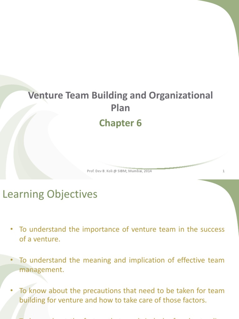 Chapter 6 Venture Team Building and Organizational Plan | PDF ...