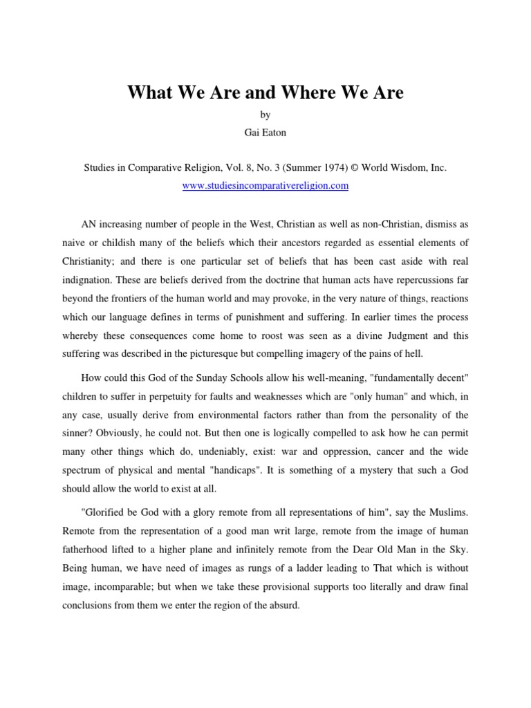 What We Are and Where We Are (Gai Eaton) PDF | PDF | Free Will | Sin