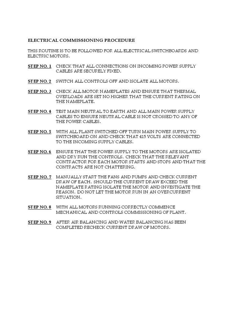 Electrical Commissioning Procedure | PDF