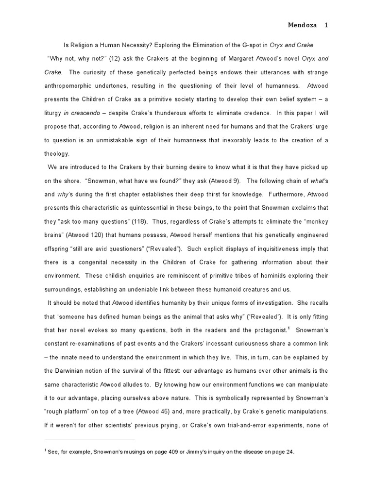 Religion's Role in Oryx and Crake | PDF | Causality | Cognitive Science