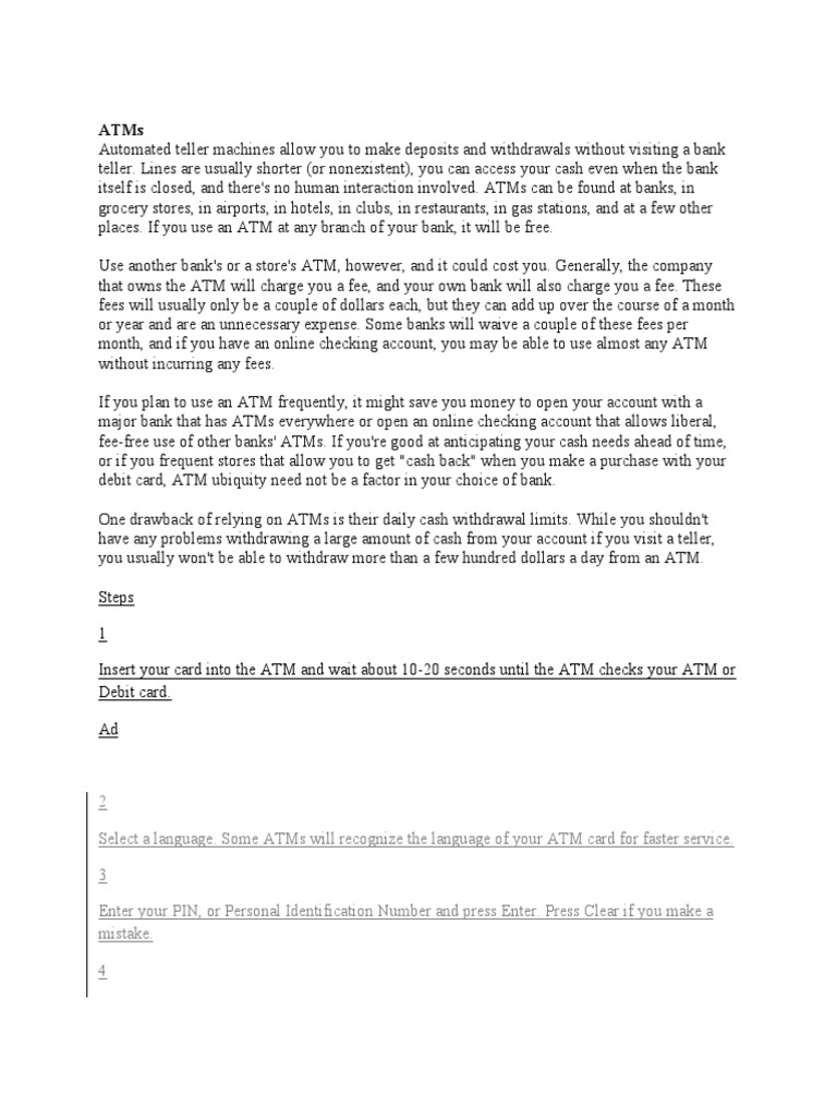 Steps 1 Insert Your Card Into The ATM and Wait About 10-20 Seconds ...