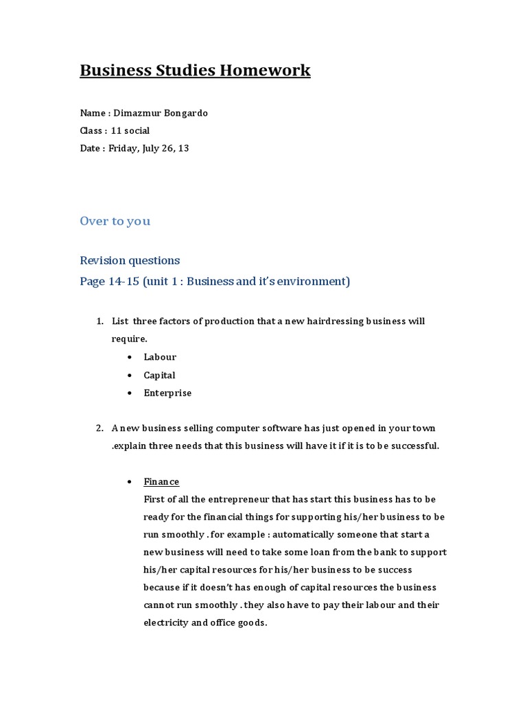Business Studies Homework | PDF | Social Enterprise | Entrepreneurship