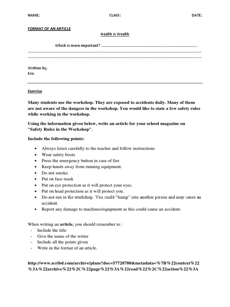 Workshop Safety Rules for Students | PDF