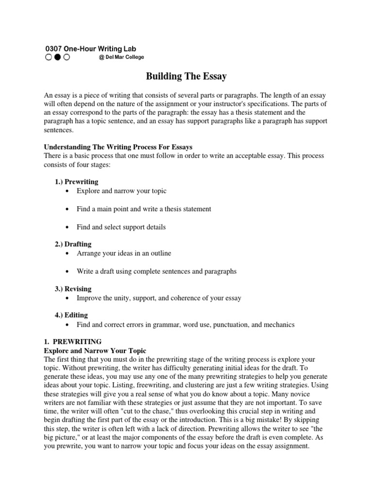 Building The Essay: Understanding The Writing Process For Essays | PDF ...