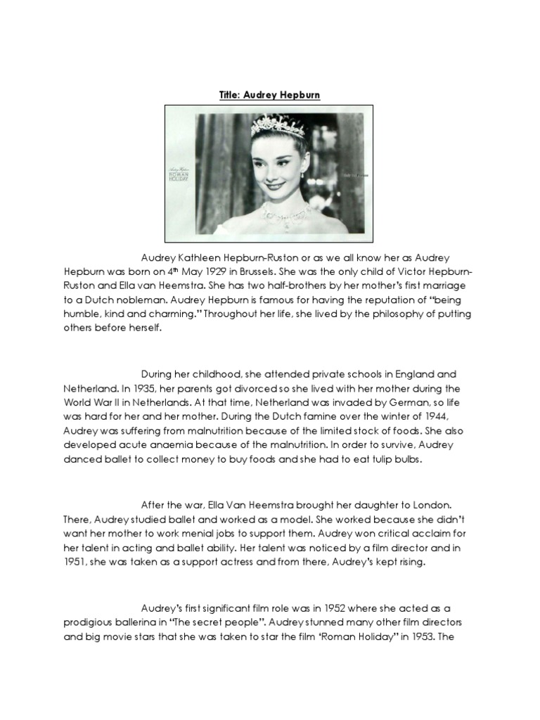 Essay: Audrey Hepburn Biography | PDF