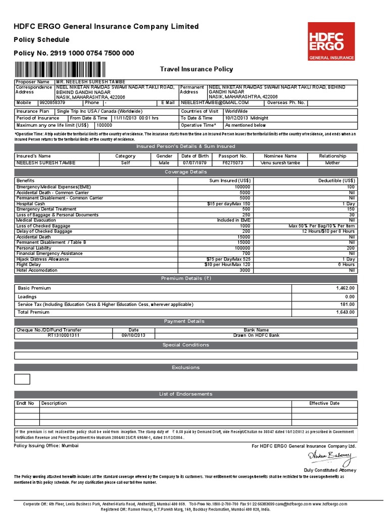 Travel Insurance Policy | PDF | Insurance Policy | Insurance