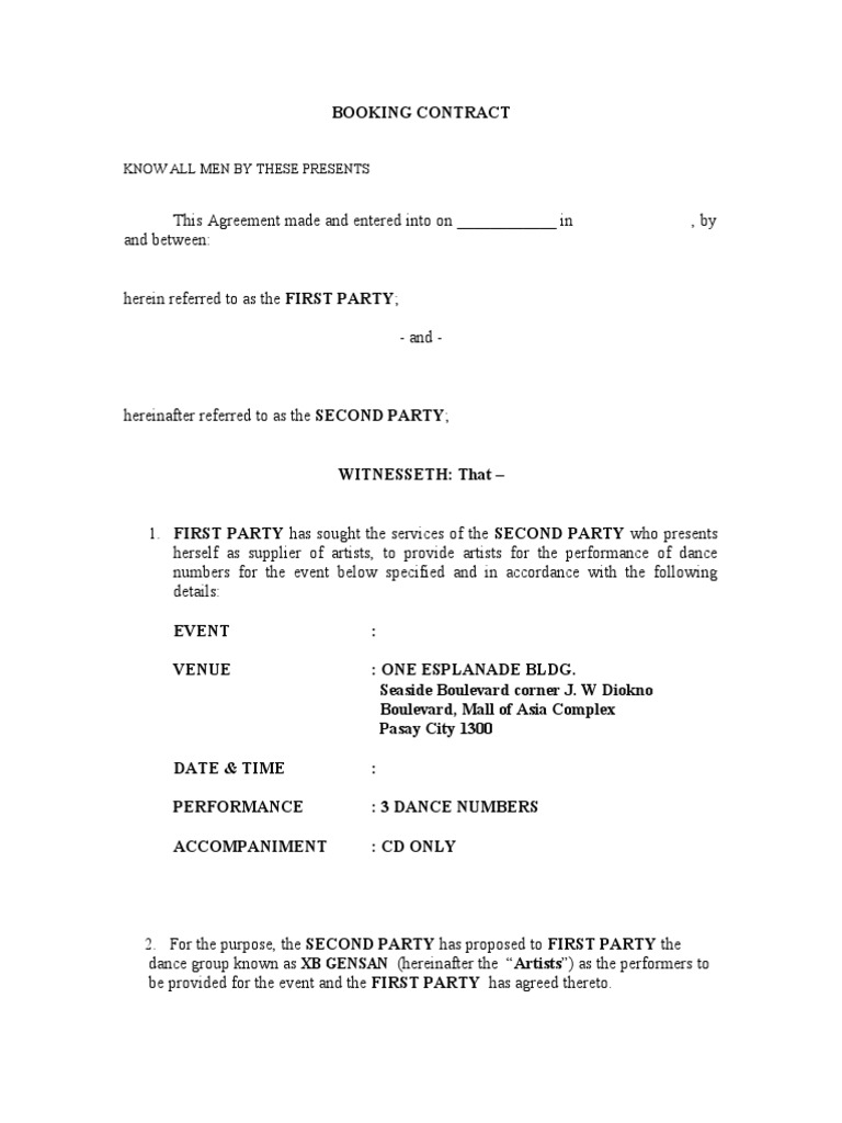Booking Contract PerformingArtists | PDF