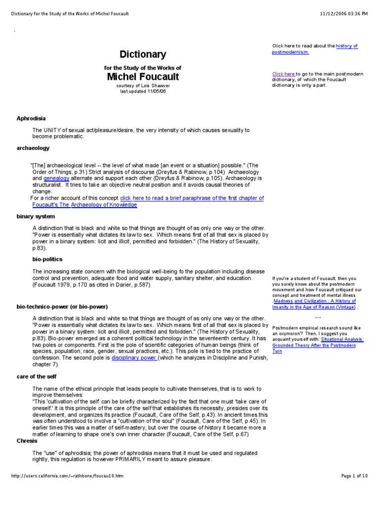 Foucault Dictionary Overview | PDF | Discourse | Michel Foucault