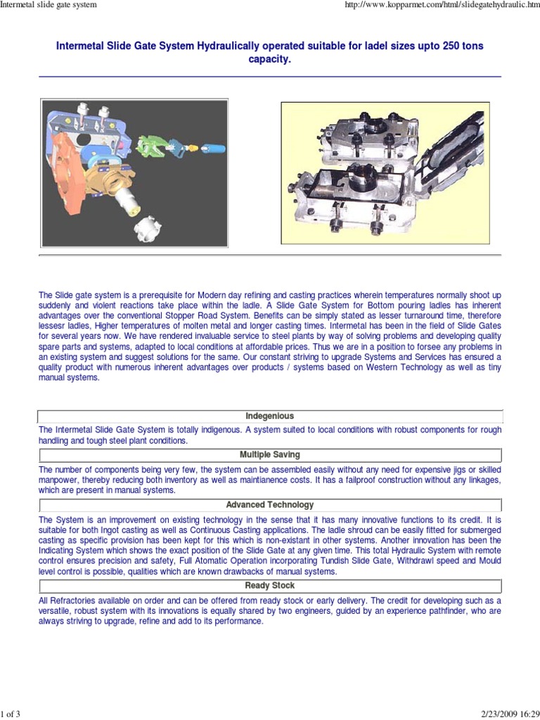 Inter Metal Slide Gate System | PDF | Casting (Metalworking) | Industries