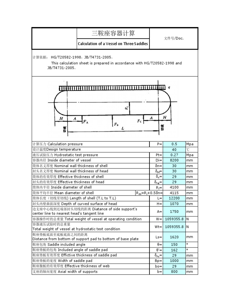 Three Saddle Supports for Horizontal Vessel | Strength Of Materials ...
