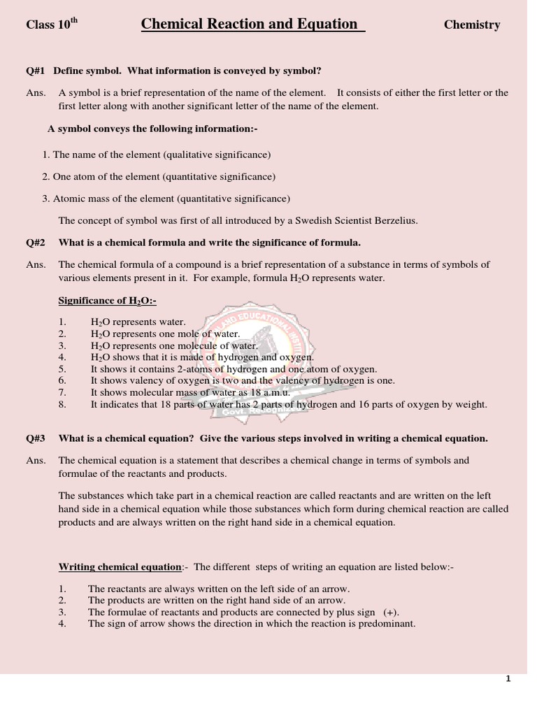 Chemical Equation & Reaction | Download Free PDF | Redox | Chemical ...