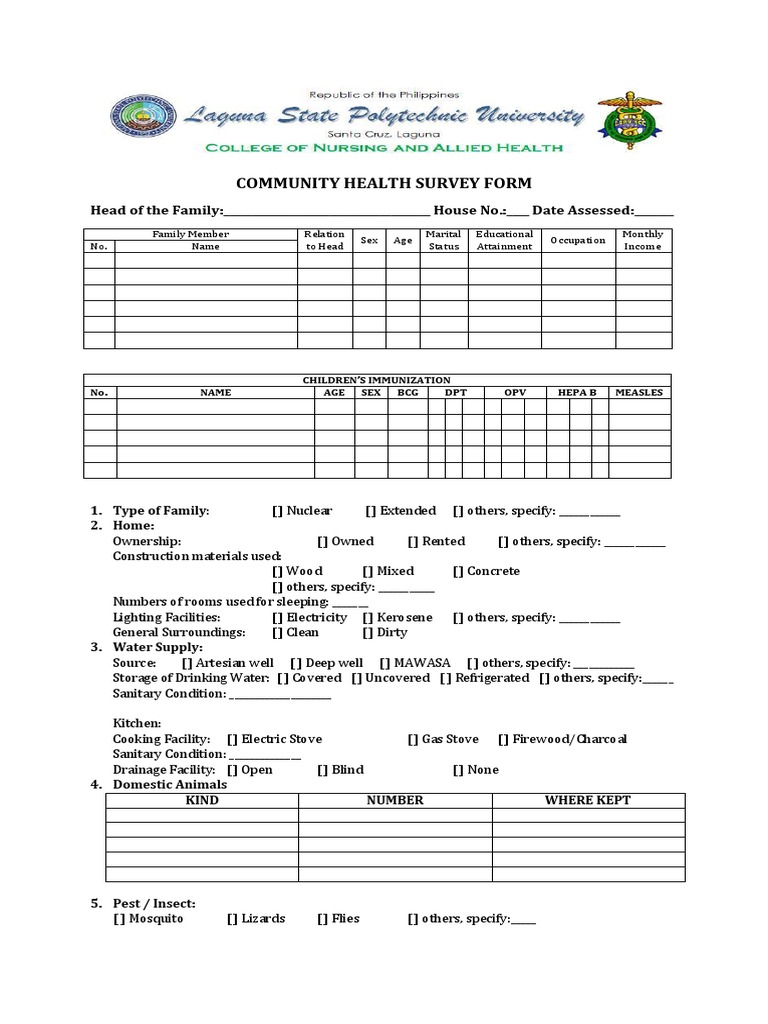 Community Health Survey Form | PDF | Sanitation | Foods