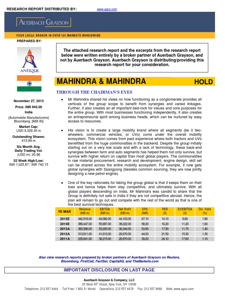Mahindra Mahindra 4 Pdf Securities Finance Investing