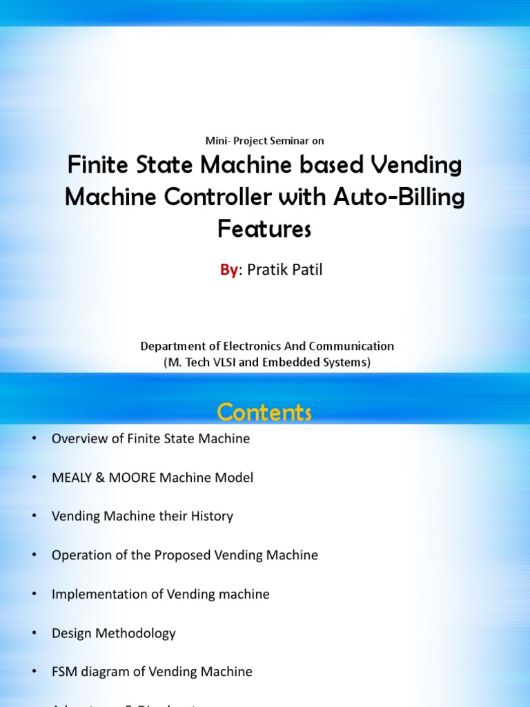 Seminar PPT On FSM Based Vending Machine | PDF | Vending Machine | Digital Technology