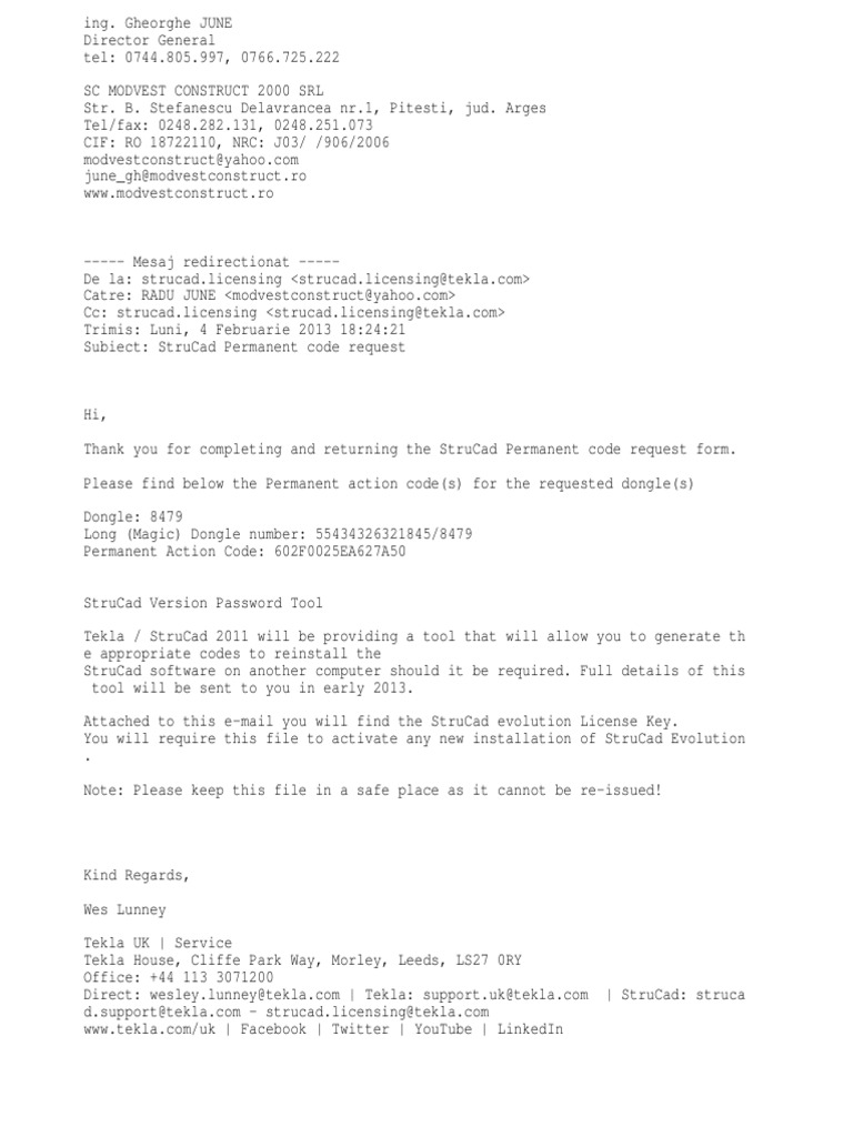 StruCad Permanent Code Request | PDF