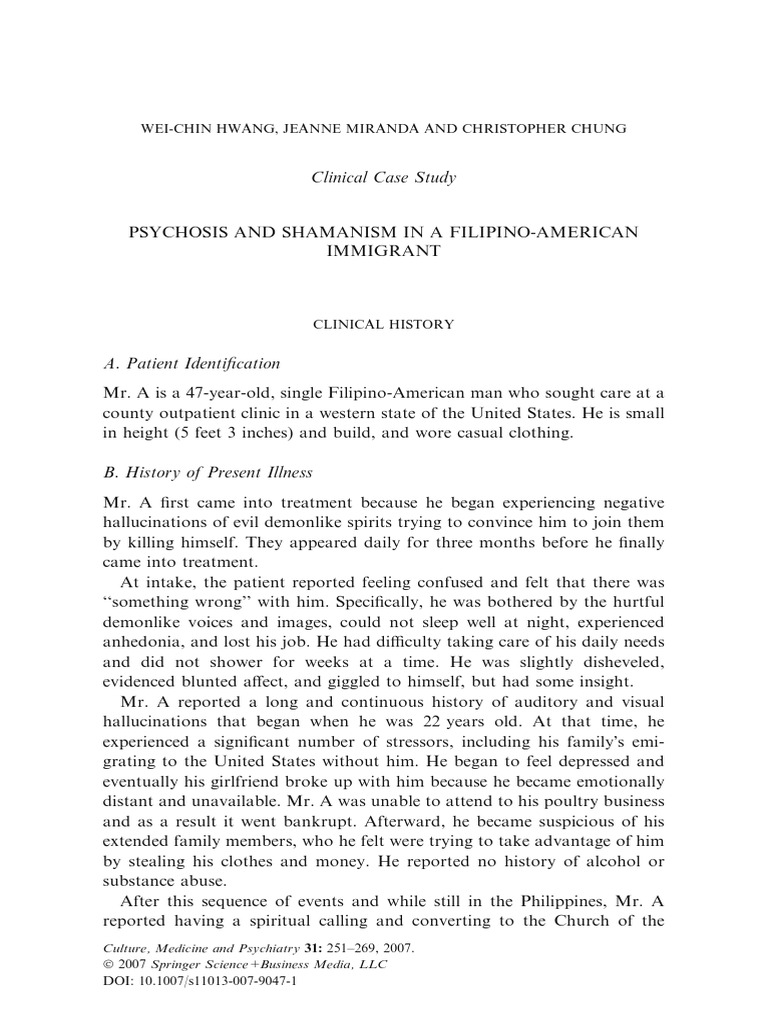 Psychosis and Shamanism in A Filipino American Immigrant - Hwang ...