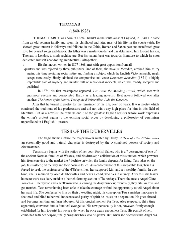Tess of The D'urbervilles Analysis | PDF | Tess (Film) | Thomas Hardy
