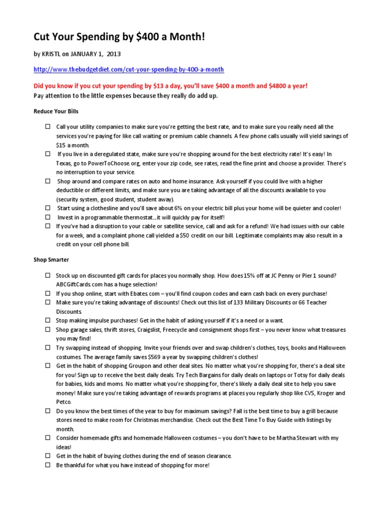 Cut Your Spending Checklist | PDF | Distribution (Business) | Retailing