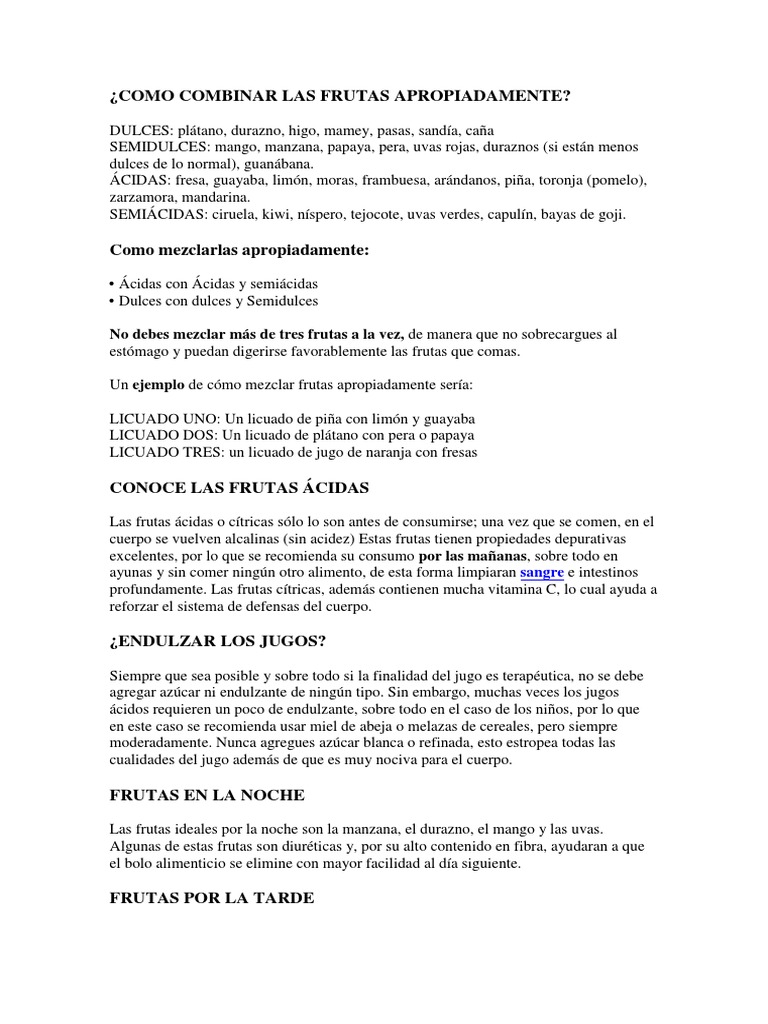 Guía para Combinar Frutas Saludablemente | PDF | Pomelo | Fruta