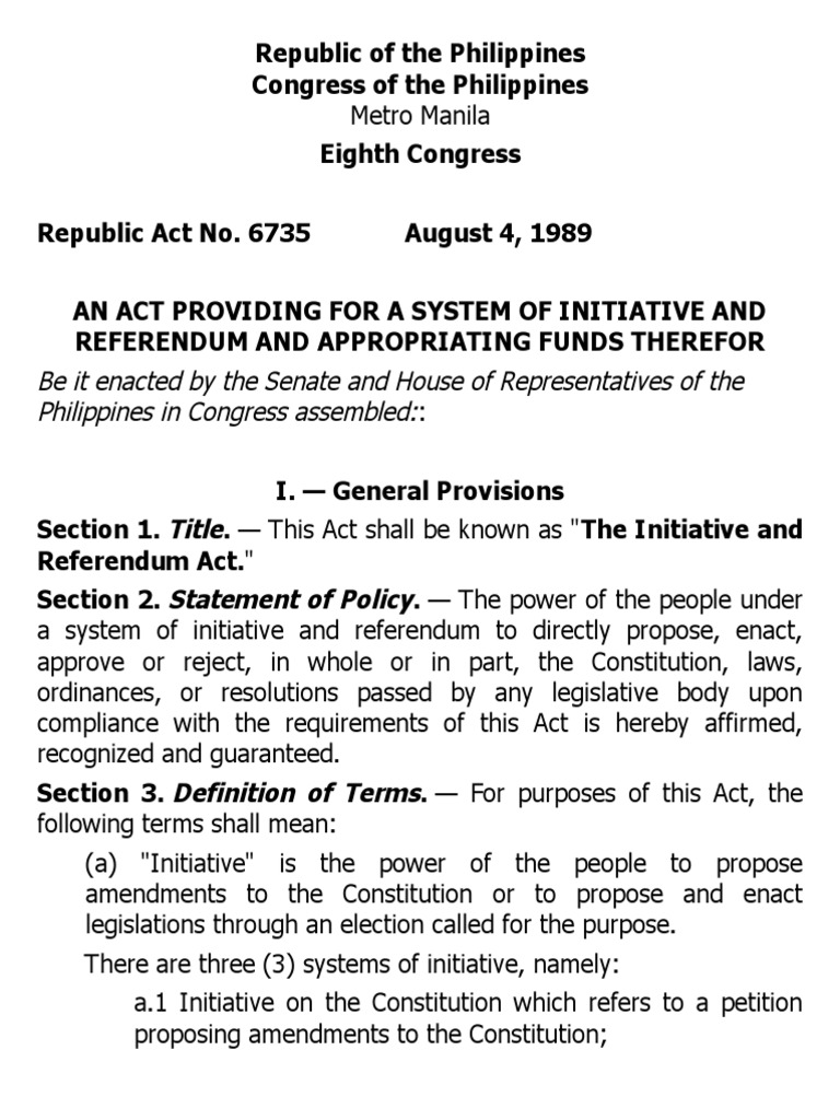 H. Ra 6735 The Initiative and Referendum Act | PDF | Initiative ...