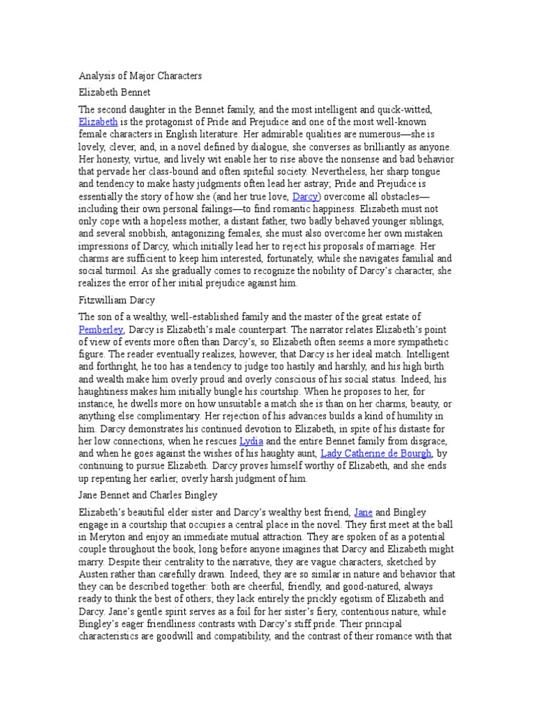 Pride and Prejudice - Character Sketch | PDF | Pride And Prejudice ...